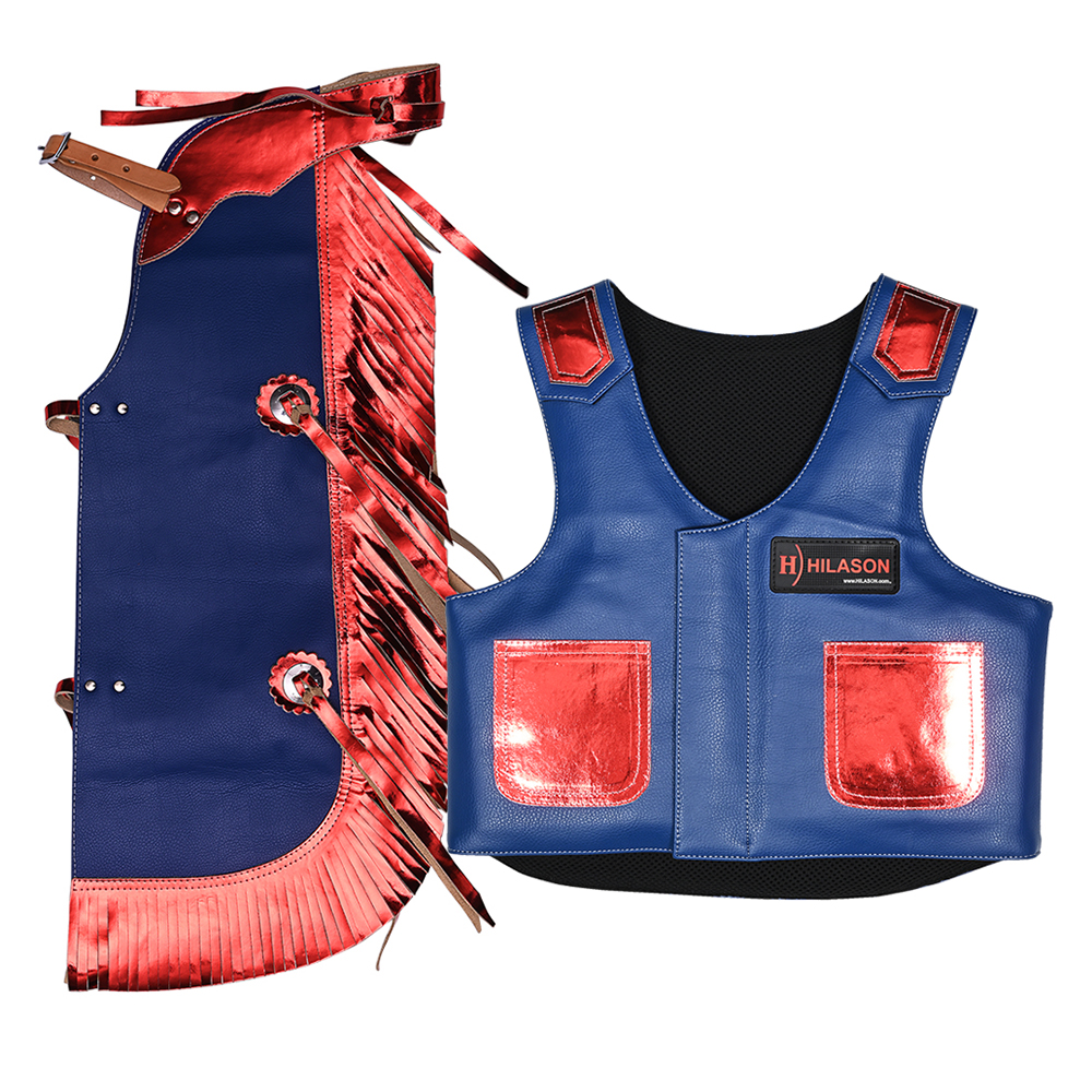 79HS Hilason Junior Youth Bull Riding Pro Rodeo Leather Protective Vest ...