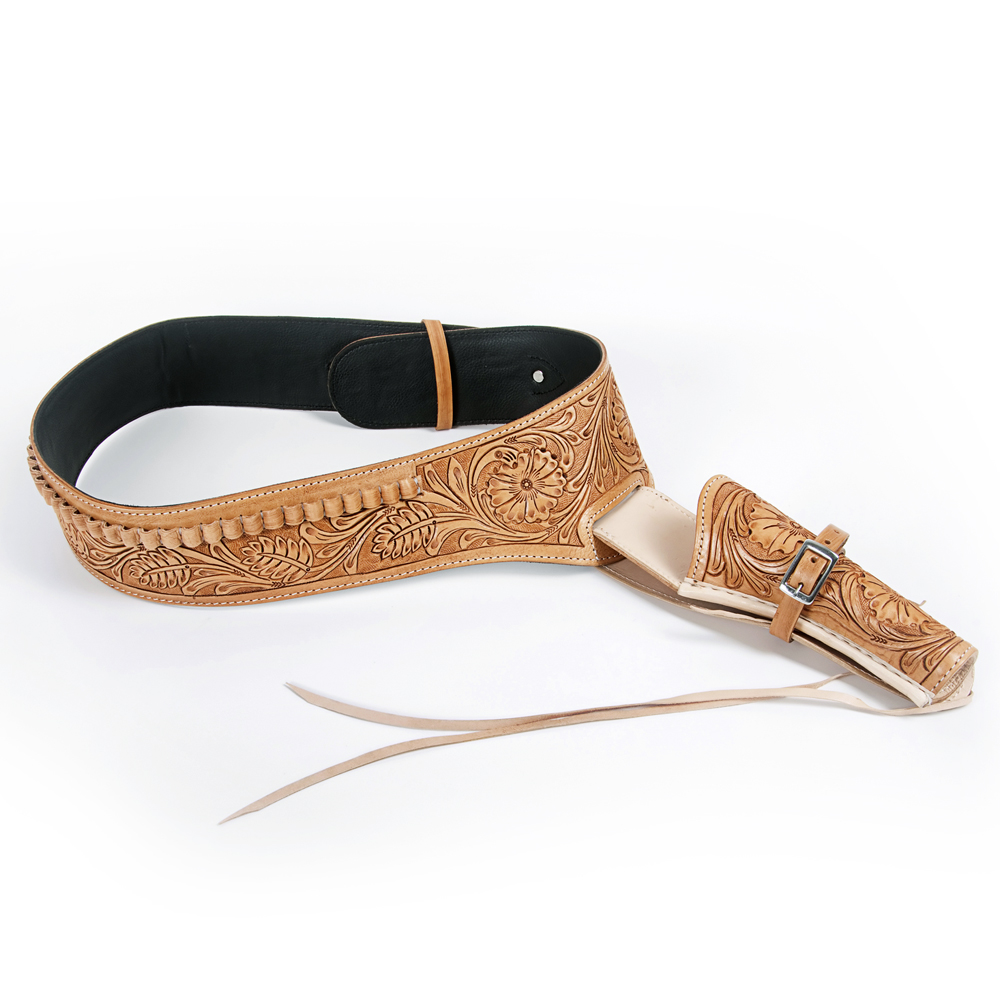 34 HILASON Western Right Hand Gun Holster Rig 22 Cal Tooled Leather ...